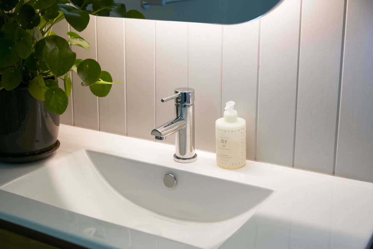 VJ panelling half wall bathroom helped us save money