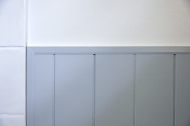 VJ panelling half wall bathroom helped us save money
