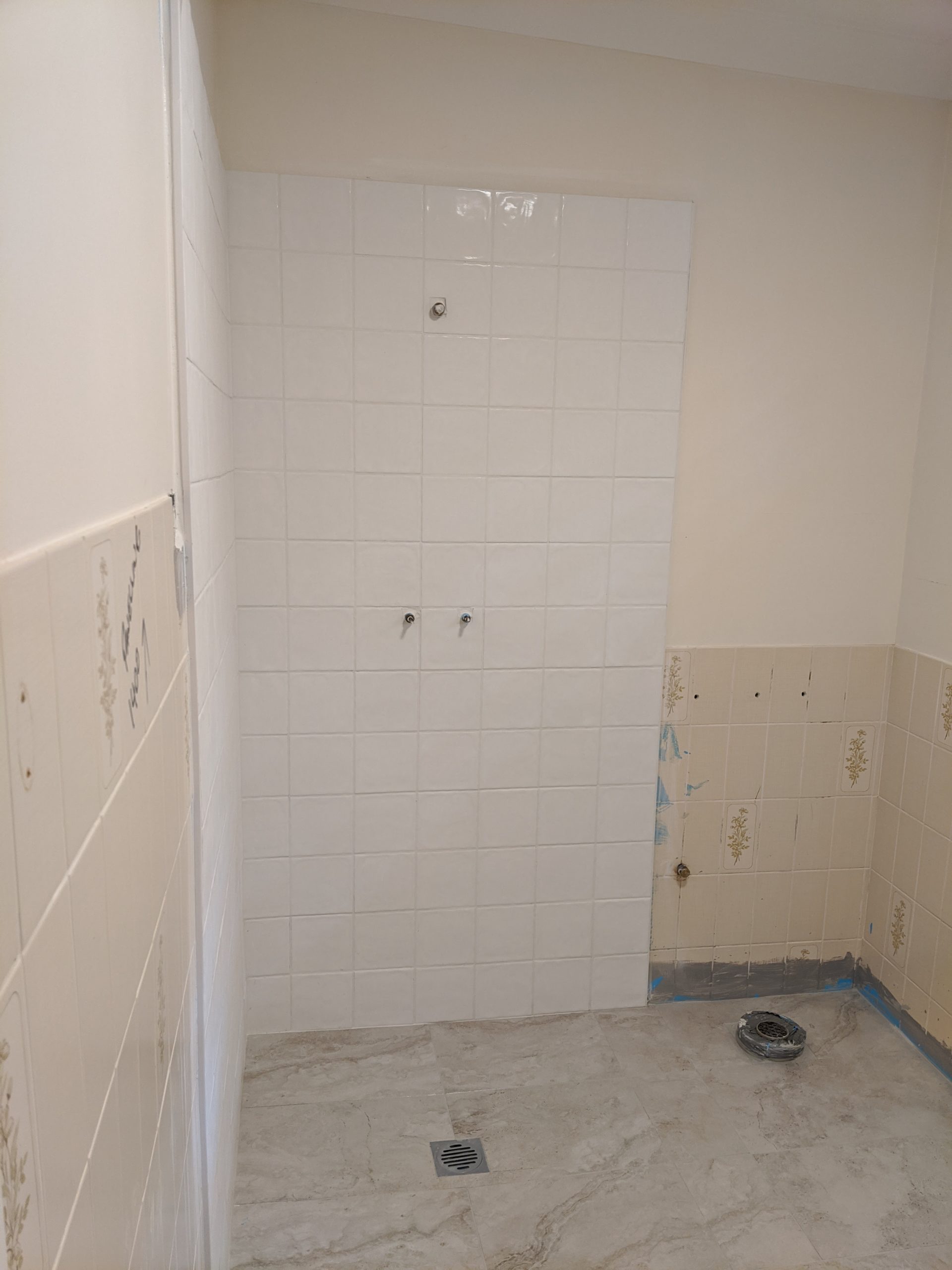 VJ panelling half wall bathroom helped us save money