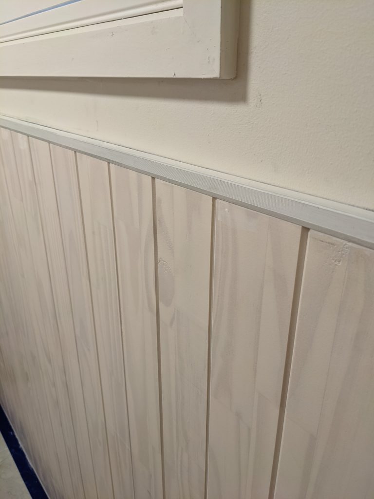 VJ panelling half wall bathroom helped us save money