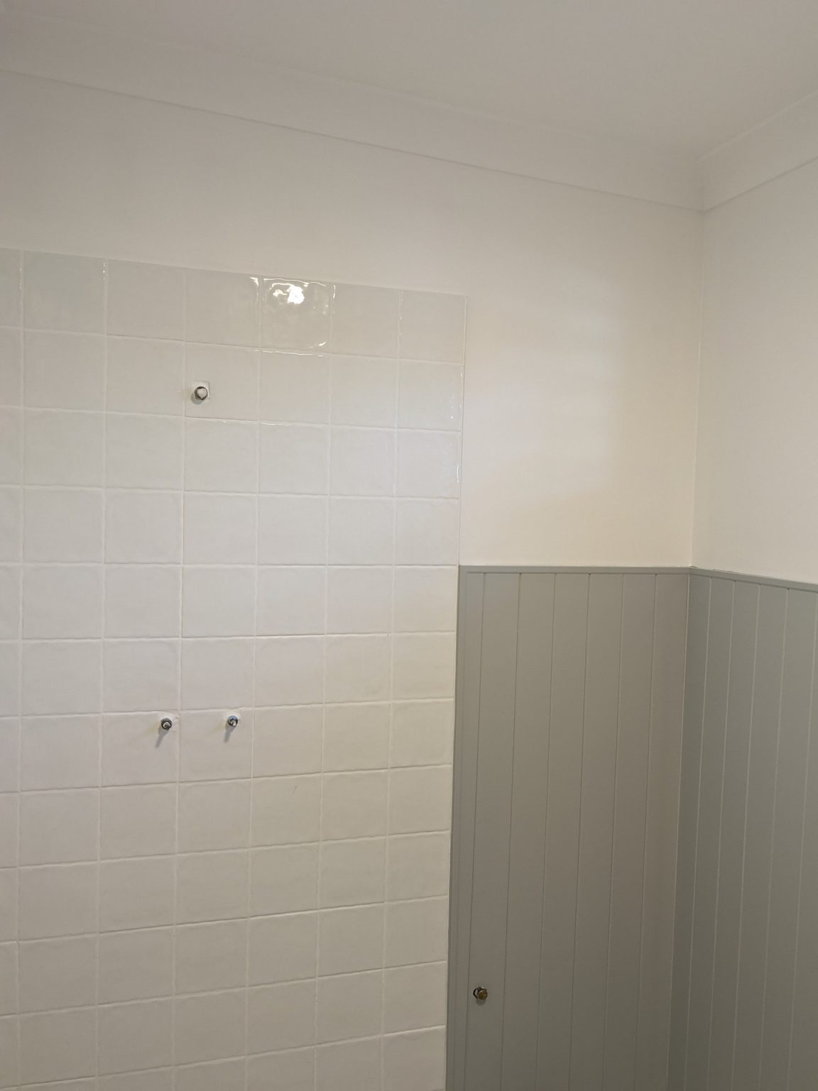 VJ panelling half wall bathroom helped us save money