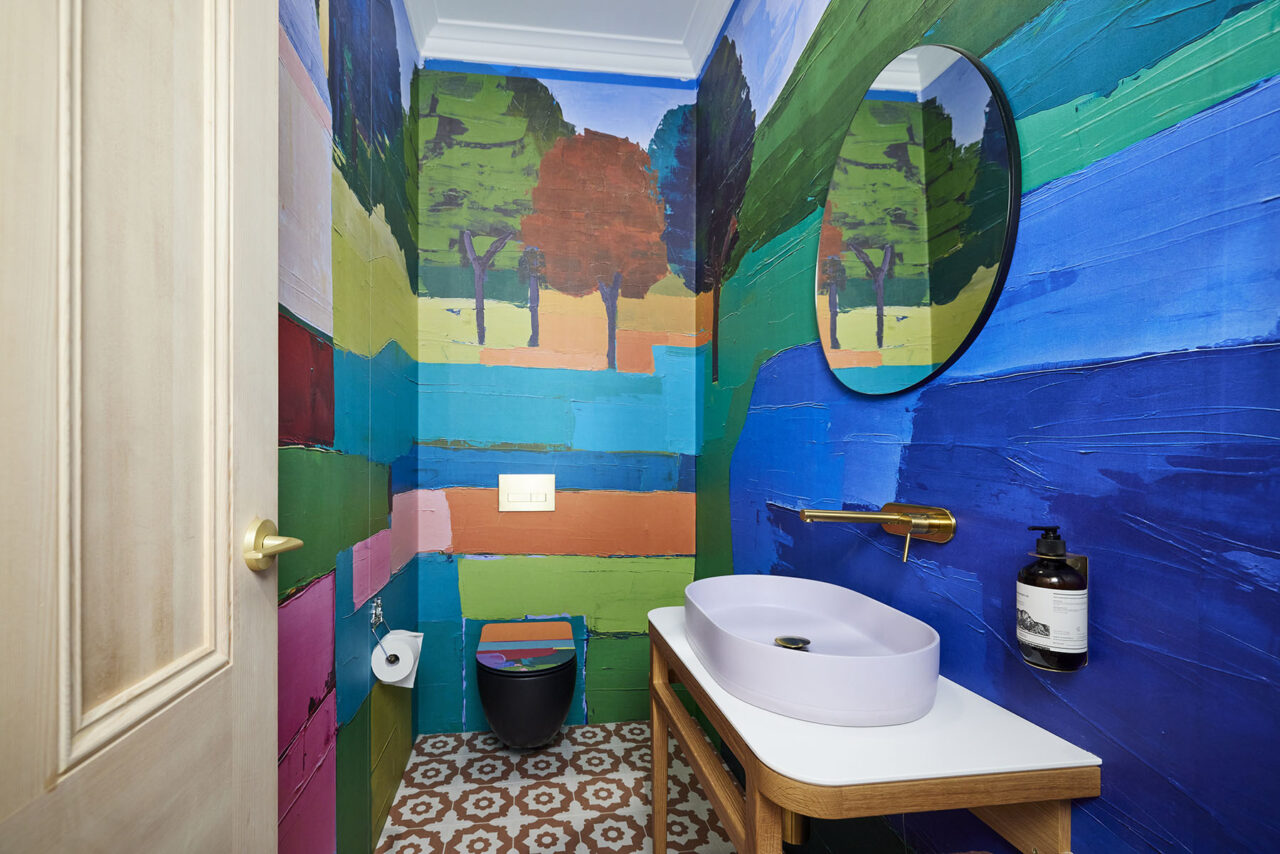 Scott Cam's Block art gallery hallway and papered powder room - The ...