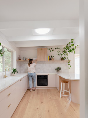Seventies home given sympathetic nude pink kitchen & laundry reno - The ...