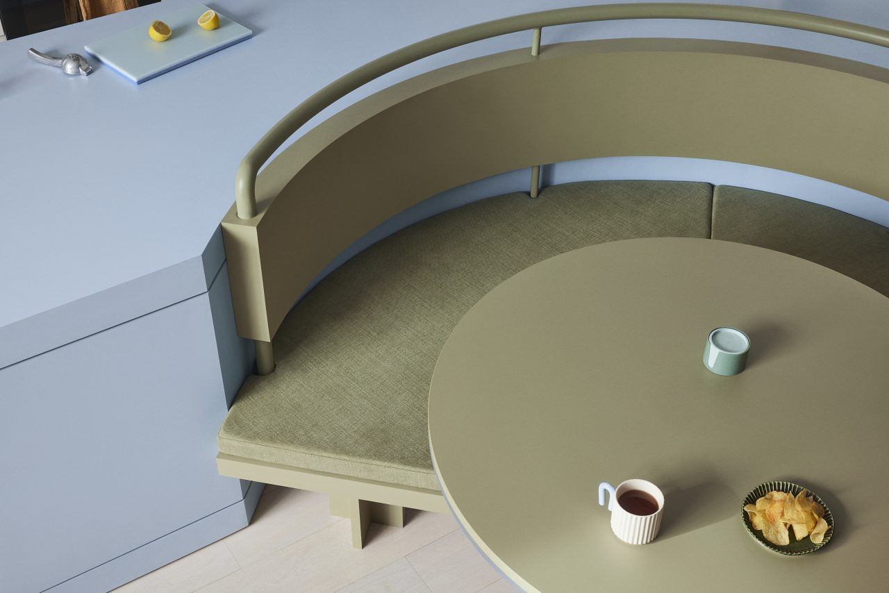 Curved diner-style seating the hero in colourful designer kitchen - The ...