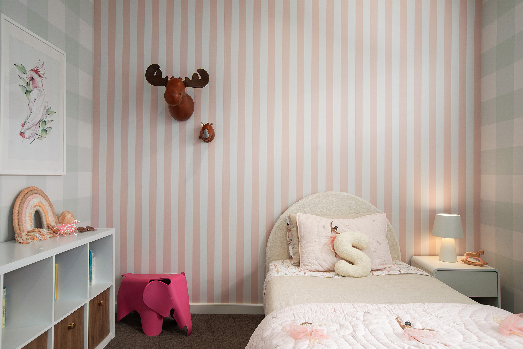 Pretty 'big girl room' with contrasting gingham and stripe walls - The ...